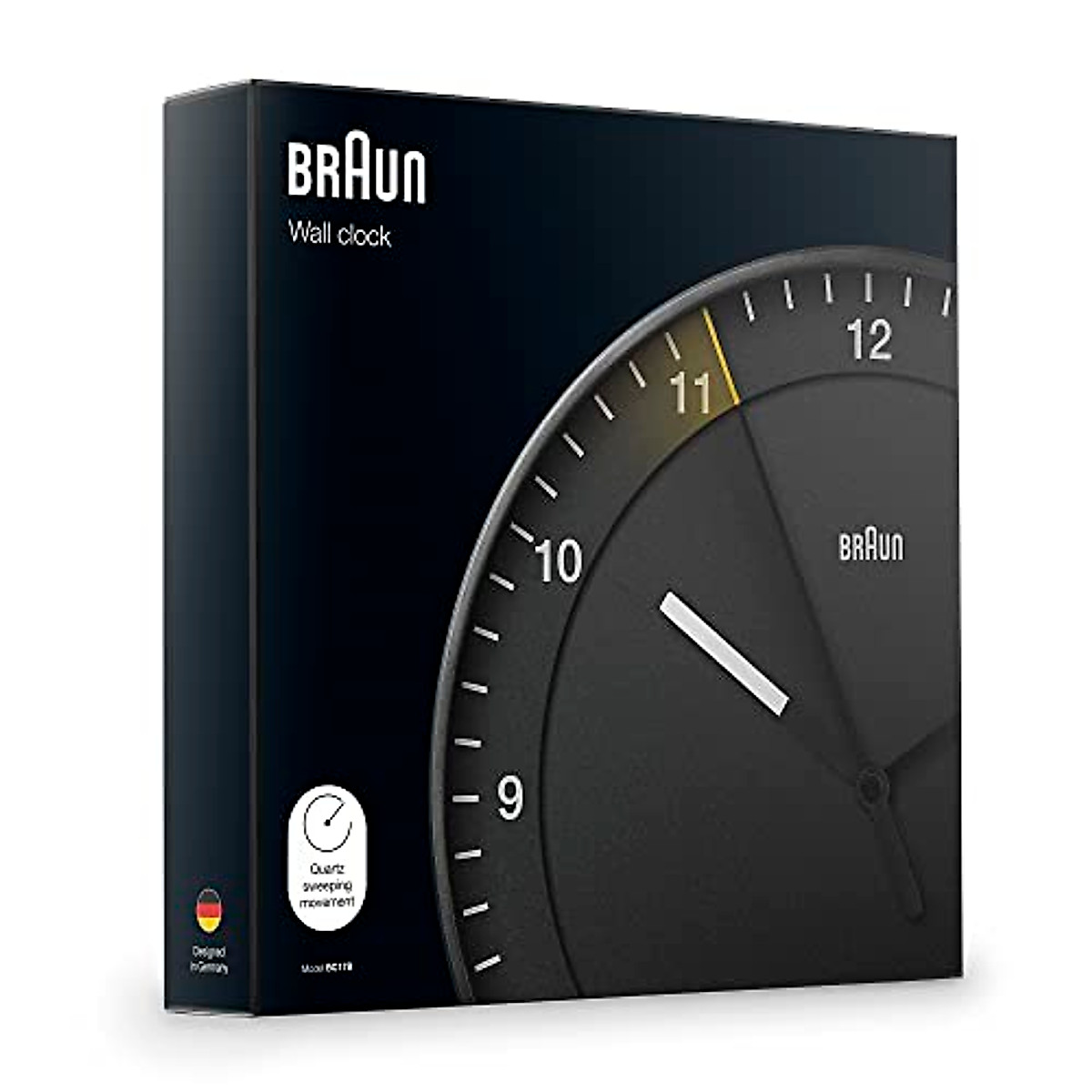 Braun Classic Mixed Analogue Wall Clock Home Gift Bundle with Silent Sweep Movement, Easy to Read, 30cm Diameter in Black + White, Model BC17B, BC17W (2 Pack)