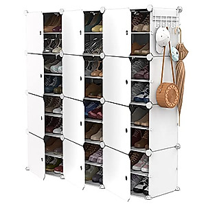 VTRIN Portable Shoe Rack Organizer 48 Pair Tower 4 Tiers for Entryway Shelf Storage Stand for Heels Boots Slippers Cabinet Narrow Standing Stackable Space Saver White