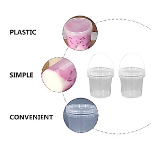 DOITOOL 2Pack Clear Plastic Bucket with Lid and Handle (1L) Ice Cream Tub with Lids, Food Grade Round Plastic Pail Container with Lid, Freezer Food Storage Containers
