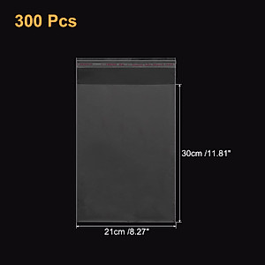 uxcell 300Pcs Clear Cello Bags, 8-1/4" x 12" Plastic Self Sealing OPP Cello Treat Bags Cello Poly Bags for Packing Cookies Candy Jewelry Gifts, Clear