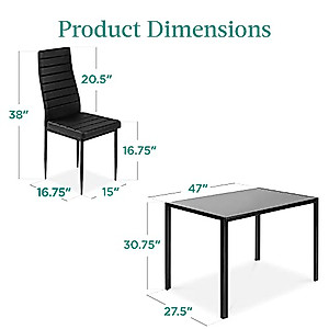 Best Choice Products 5-Piece Kitchen Dining Table Set for Dining Room, Kitchen, Dinette, Compact Space w/Glass Tabletop, 4 Faux Leather Metal Frame Chairs - Black
