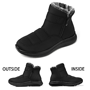 TEMOFON Women Snow Boots Winter: Warm Black Ankle Winter Shoes Waterproof Fur Lined Booties Womens Soft Boot Walking Comfortable Size 10