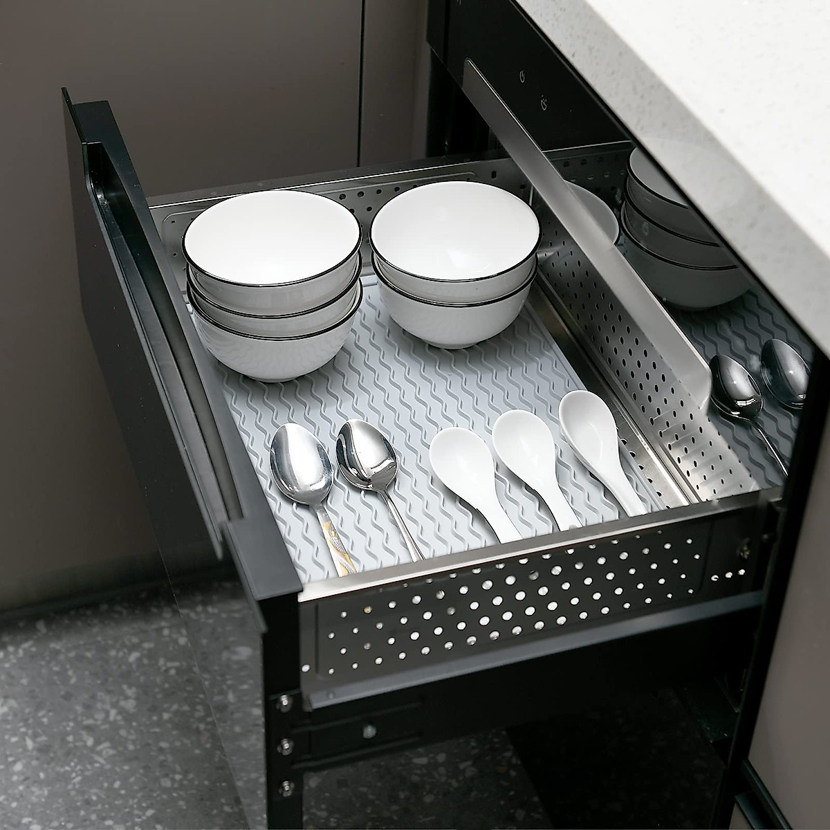 Kitchen Refrigerator Shelf Liners Non Adhesive 12x16 inch , Non Slip Drawer Cabinet Liner for Shelves , Fridge Mats Waterproof Washable 2 Pack