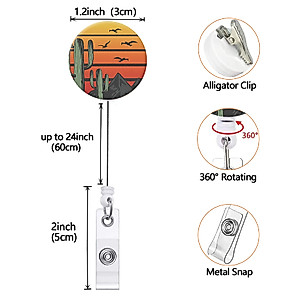 Badge Reel Retractable Nurse Badge Holder Cute Name Decorative Badge Reels with Clip on ID Card Holders (5 Pack Mountain Sky Sun)