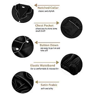 SWOMOG Women's Satin Pajamas Short Sleeve Sleepwear Soft Silk Button Down Loungewear Pjs Shorts Set Black