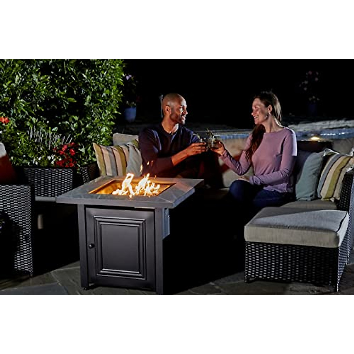 Endless Summer, The Bristol, Square 30" Outdoor Propane Fire Pit, Includes Black Fire Glass, Table Insert, & Protective Cover