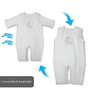 Baby Brezza 2-in-1 Double Zipper Baby Sleepsuit - Unique Swaddle Transition Sleepsuit - Breathable with Mesh Panels - Converts from Sleepsuit to Sleep Vest, 3-6 Months, Cream