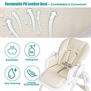 BABY JOY Convertible High Chair for Babies & Toddlers, Height Adjustable, Grow & Go High Chair w/Recline & Footrest, Removable Dishwasher Safe Meal Tray, Portable Baby Dinning Chair w/Wheels (Beige)