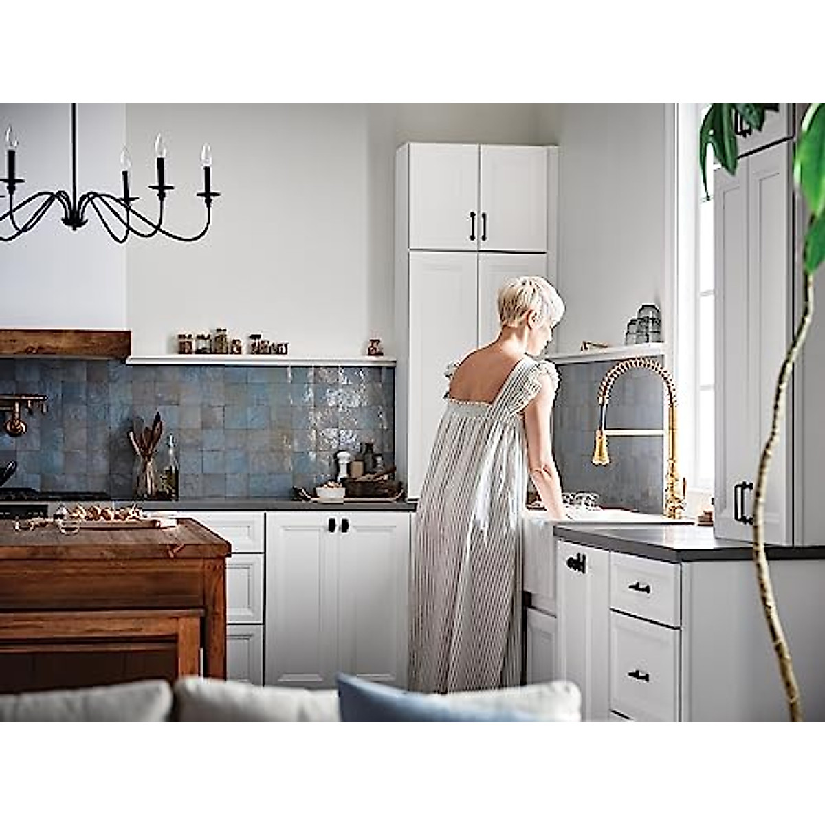 Moen WeymouthBrushed Gold One Handle Pre-Rinse Spring Farmhouse Pulldown Kitchen Faucet with Power Boost for a Faster Clean, S73104BG