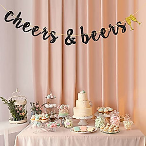INNORU Cheers & Beers Banner, Black Glitter Cheers to 2023 Banner, Happy New Year, Happy Birthday, Wedding, Bachelorette, Engagement, Graduation Party Decorations