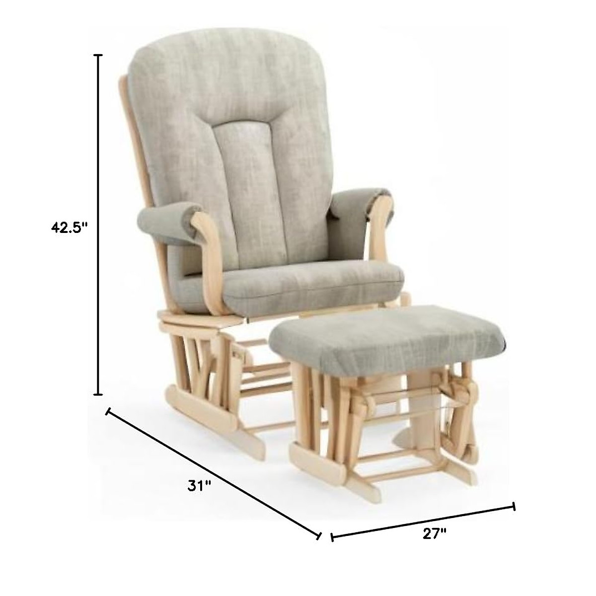 Dutailier Alice 3194 Glider Multiposition-Lock Recline with Ottoman (Natural/Light Grey
