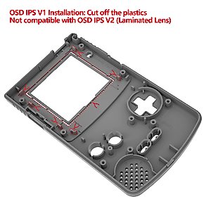 IPS Ready Upgraded eXtremeRate Clear Red Replacement Shell Full Housing & Black Screen Lens for Gameboy Color – Fit for GBC OSD IPS & Regular IPS & Standard LCD – Console & IPS Screen Without