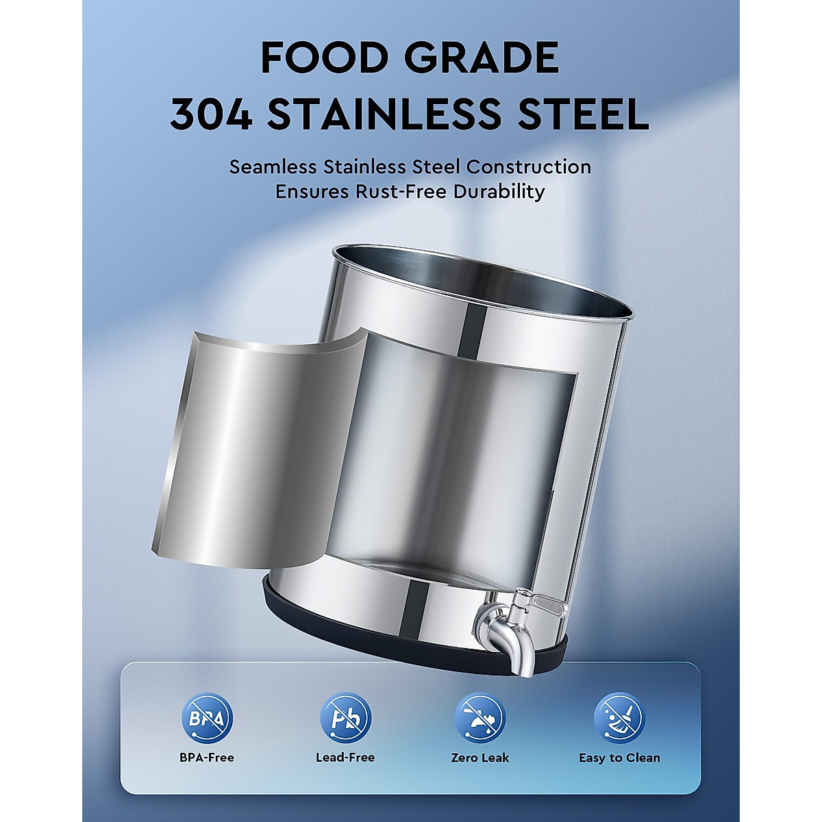 CO-Z Gravity-Fed Water Filter System, 2.25 Gallons Countertop Water Filtration System, 304 Stainless Steel Gravity Water Purifier with 2 Carbon Filters & Water Spigot, NSF/ANSI 42 Certification