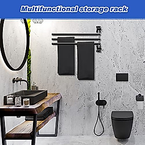 4 Pcs Black Saddle Pad Rack with 3 Bars, Metal Swinging Blanket Bar Bathroom Swivel Towel Rack Space Saving Towel Holder Saddle Rack Wall Mount Horse Blanket Rack for Saddle Kitchen Door Outdoor