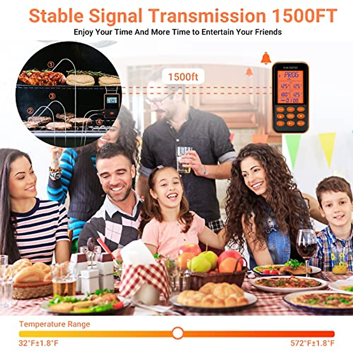 INKBIRD 1500FT Wireless Meat Thermometer for Grilling Smoking with 4 Porbes, IPX5 Wireless Grill Thermometer IRF-4S for Outside Grill, Digital Food Meat Thermometer Wireless for Smoker BBQ Thermometer