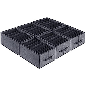 BIGLUFU 6 Packs Wardrobe Clothes Organizer for Folded Clothes, 7 Grids Foldable Dresser Closet Organizers and Storage, Drawer Organizers for Clothing with Handles for Jeans, Sweater, Dress, Grey