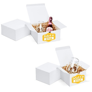 Eupako 8x8x4 Gift Boxes 10 PCS and 5x5x3.5 Gift Boxes 25 PCS, White Gift Boxes with Lids, Paper Cardboard Gift Box for Bridesmaid Proposal Gifts, Wedding, Birthday, Crafting, Graduation, Holiday