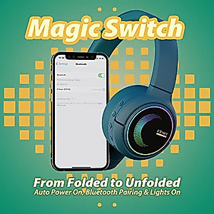 iClever Magic Switch Headphones for Kids Teens Bluetooth, Premium Sound, 45Hour Playtime, Safe Volume Mode, Built-in Mic Light Up Kids Bluetooth Headphones for Tablets, Smartphones (Vintage Green)