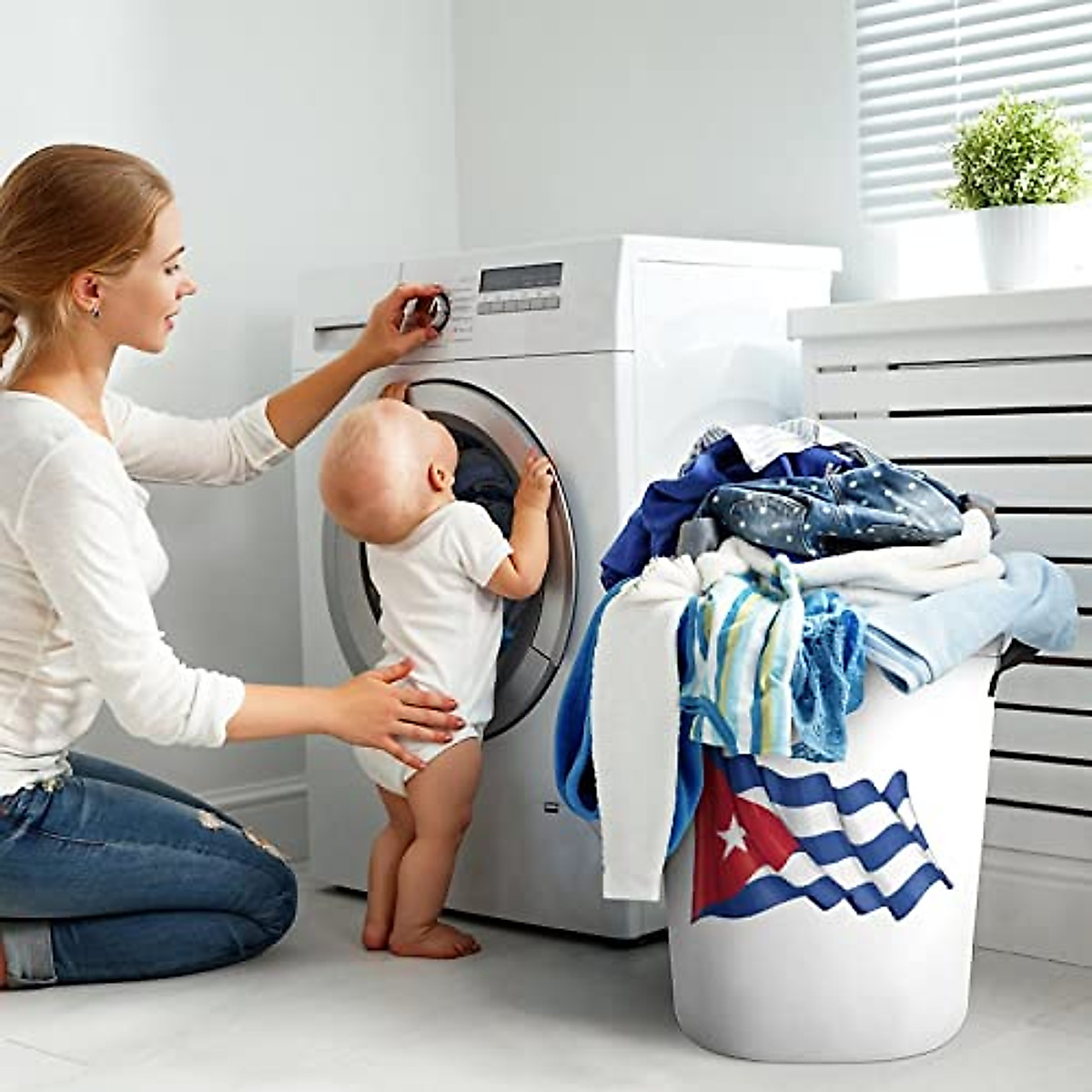 Cuba Flag Large Laundry Basket Hamper Bag Washing with Handles for College Dorm Portable