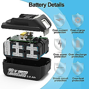 rebicacate 2Packs 18V 5000mah Replacement Battery for Makita 18V Battery 5.0ah BL1830 BL1850 BL1860,Compatible with 18V Makita Battery Tools and Chargers