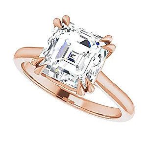 925 Silver, 10K/14K/18K Solid Gold Moissanite Engagement Ring, 2.0 CT Asscher Cut Handmade Solitaire Ring, Diamond Wedding Ring for Women/Her Anniversary Propose Gift, VVS1 Colorless