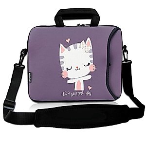 RICHEN 10 inch Messenger Bag Carrying Case Sleeve with Handle Accessory Pocket Fits 7 to 10-Inch Laptops/Notebook/ebooks/Kids Tablet/Pad (7-10.2 inch, Cute Cat)