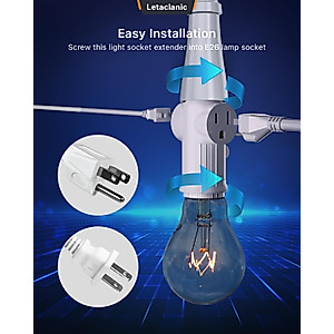 Letaclanic Light Socket to Plug Adapter, 2-Pack Pull Chain 2/3 Prong Light Socket Adapter E26/E27 Light Bulb Outlet Socket Polarized Plug Converter for Garages, Living Rooms, hallways, and More