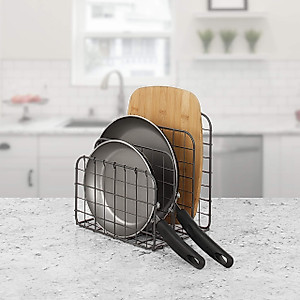 Spectrum Diversified Vintage Cabinet & Countertop Cookware & Bakeware Plate Rack & Lid Holder, Bakeware & Pan, Rustic Farmhouse Kitchen Cabinet Organizer, Rack, Industrial Gray