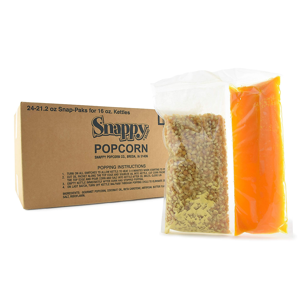 Snappy Snap-Paks, Yellow Popcorn Packs for 14-16 oz Popcorn Machine with Coconut Oil, 21.2 oz, 24 Count