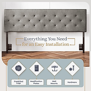 Sven & Son Diamond-Tufted Mid-Rise Upholstered Headboard, Wall or Bed Frame Mount - Full or Queen (Gray)