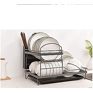 Plate Rack Draining Dish Rack Dish Drying Rack, 2 Tier Dish Rack With Drainboard, Dish Drainer With Utensil Holder And Cup Holder Pan Plate Holder