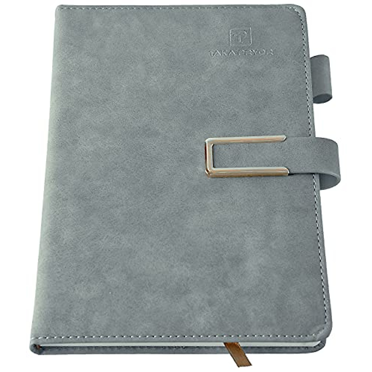 TAKA PRYOR Leather Journal Notebook Lined, Hardcover Magnetic Closure, Personal Writing Notebooks, with Pen Loop，Medium 5.7 x 8.3 inches, 120 GSM Paper Gifts Gray Ruled