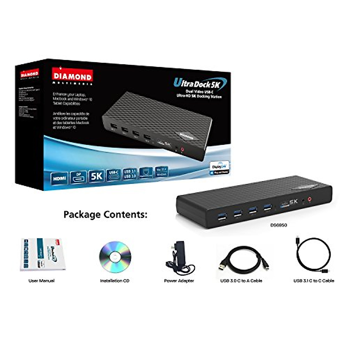 Diamond Multimedia (DS6950) Ultra Dock 5K/4K USB Type-C, Type-A Docking Station and Compatible with Thunderbolt 3 Laptops/Desktop PC’s