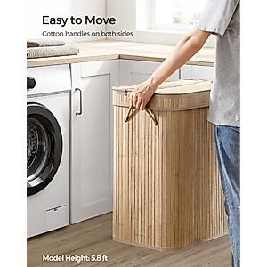 SONGMICS Laundry Hamper with Lid, Bamboo Laundry Basket, Removable Machine Washable Laundry Basket, with Handles, 26.4-Gallons, for Laundry Room, Bedroom, Bathroom, Natural Beige ULCB063N01