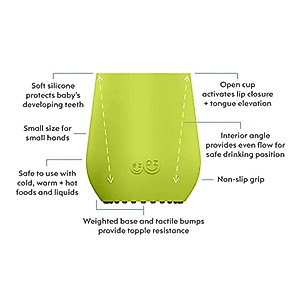 ezpz Tiny Collection Set (Lime) - 100% Silicone Cup, Spoon & Bowl with Built-in Placemat for First Foods + Baby Led Weaning + Purees - Designed by a Pediatric Feeding Specialist - 6 Months+