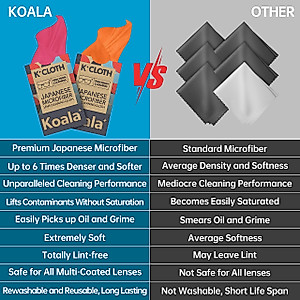 Koala Lens Cleaning Cloth | Japanese Microfiber | Glasses Cleaning Cloths | Eyeglass Lens Cleaner | Eyeglasses, Camera Lens, VR/AR Headset, and Screen Cleaning | Pink & Orange (Pack of 2)