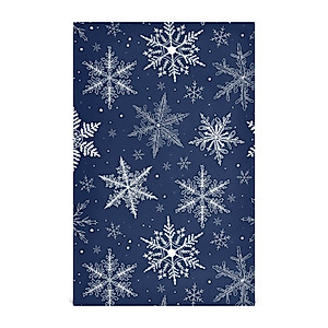 White Snowflakes Winter Doodle Kitchen Dish Towel Set of 4, Blue Christmas 18x28in Absorbent Dishcloth Reusable Cleaning Cloths for Household Use