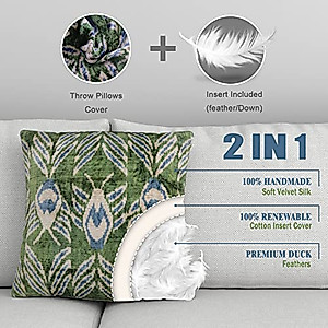 CANVELLO-Exquisite  Down Pillow/Throw Cushion: Feather Pillows Elegance & Art | Iconic Throw Pillows with Ikat Design  | Soft Velvet Silk   (20" x 20”)