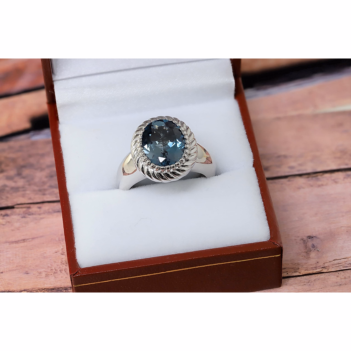 KOKAV 925 Sterling Silver Genuine London Blue Topaz 5-5/8 Ct Oval Statement Ring Size 7