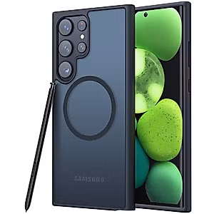 TORRAS Magnetic Guardian Designed for Samsung Galaxy S23 Ultra Case[Military Grade Drop Tested][Compatible with MagSafe] Semi-Clear Hard Back & Soft Edge case, Phantom Black