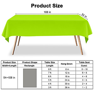 2 Pack Lime Green Tablecloth Plastic Rectangle Table Covers PEVA Lime Green Plastic Table Cloths for Parties Disposable 54 x 108 Inch Tablecloth for Birthday Party School Baby Shower Kitchen Dining
