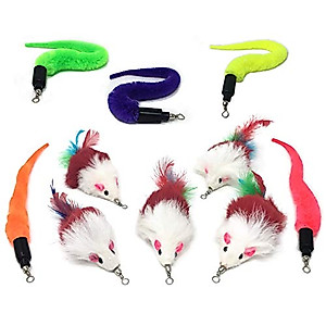 Pet Fit For Life 10 Piece Cat and Kitten Wand Replacement Pack with Squiggly Worm and Furry Mouse