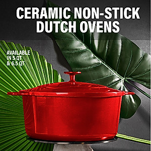 Granitestone Dutch Oven, 5 Quart Ultra Nonstick Enameled Lightweight Aluminum Dutch Oven Pot with Lid, Round 5 Qt. Stock Pot, Dishwasher & Oven Safe, Induction Capable, Healthy 100% PFOA Free, Red