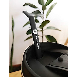 KoffieStraw Reusable Straws | 2-Pack Straws with Stainless Steel Cleaning Brushes | Long Lasting & BPA-Free Standard Size Straws for Coffee, Tea, Milk, Cold and Hot Drink | Black - 8", 10"