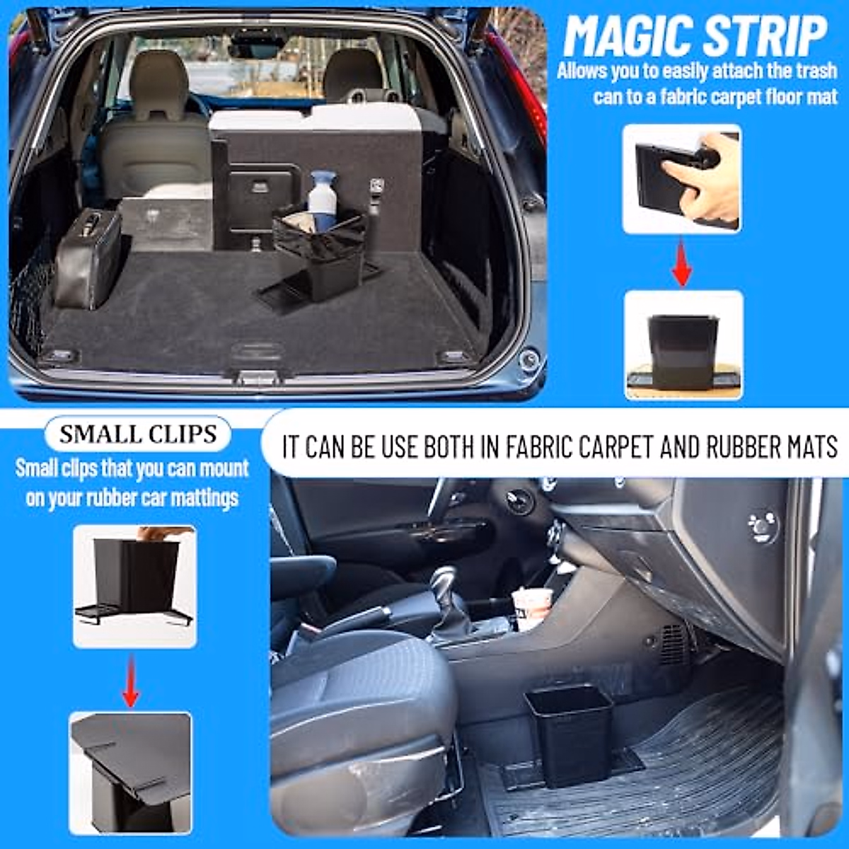Car Trash Can for Vehicles Leakproof Compact Garbage Bin w/ Stability Flap, Anti-Slip Base, Portable Trash Holder for Cars, Trucks, SUVs, Minivans Compact, Auto Container Organizer (Black, Small)