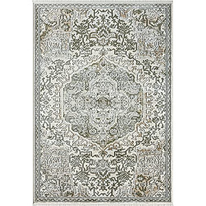 Abani Savoy Collection Area Rug - Beige/Green Vintage Design - 7'9" x 10'2" - Easy to Clean - Durable for Kids and Pets - Non-Shedding - Medium Pile - Soft Feel - for Living Room, Bedroom & Office
