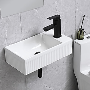 Hiomiestiy Bathroom Vessel Sink Wall Mount Sink White Wall Mounted Rectangular Bathroom Sink with Faucet and Drain White Porcelain Ceramic Washing Small Bathroom Vanity Sink