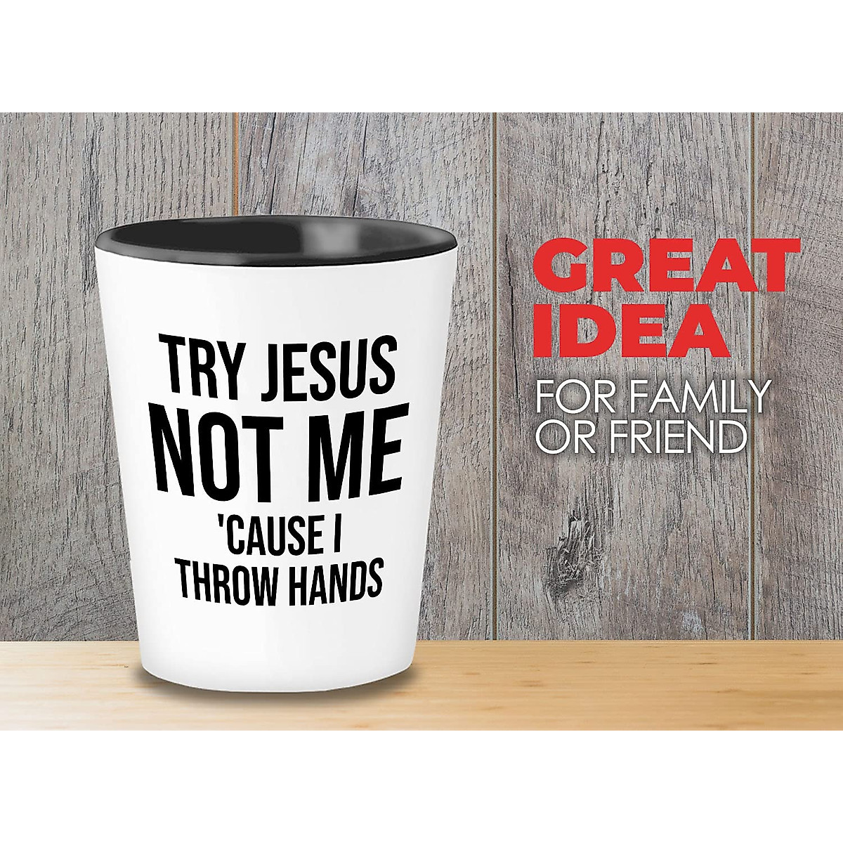 Christian Shot Glass 1.5oz - Try Jesus Not Me - Religious Bible Jesus Faith Cross Funny Christian Jokes Sarcastic Humor