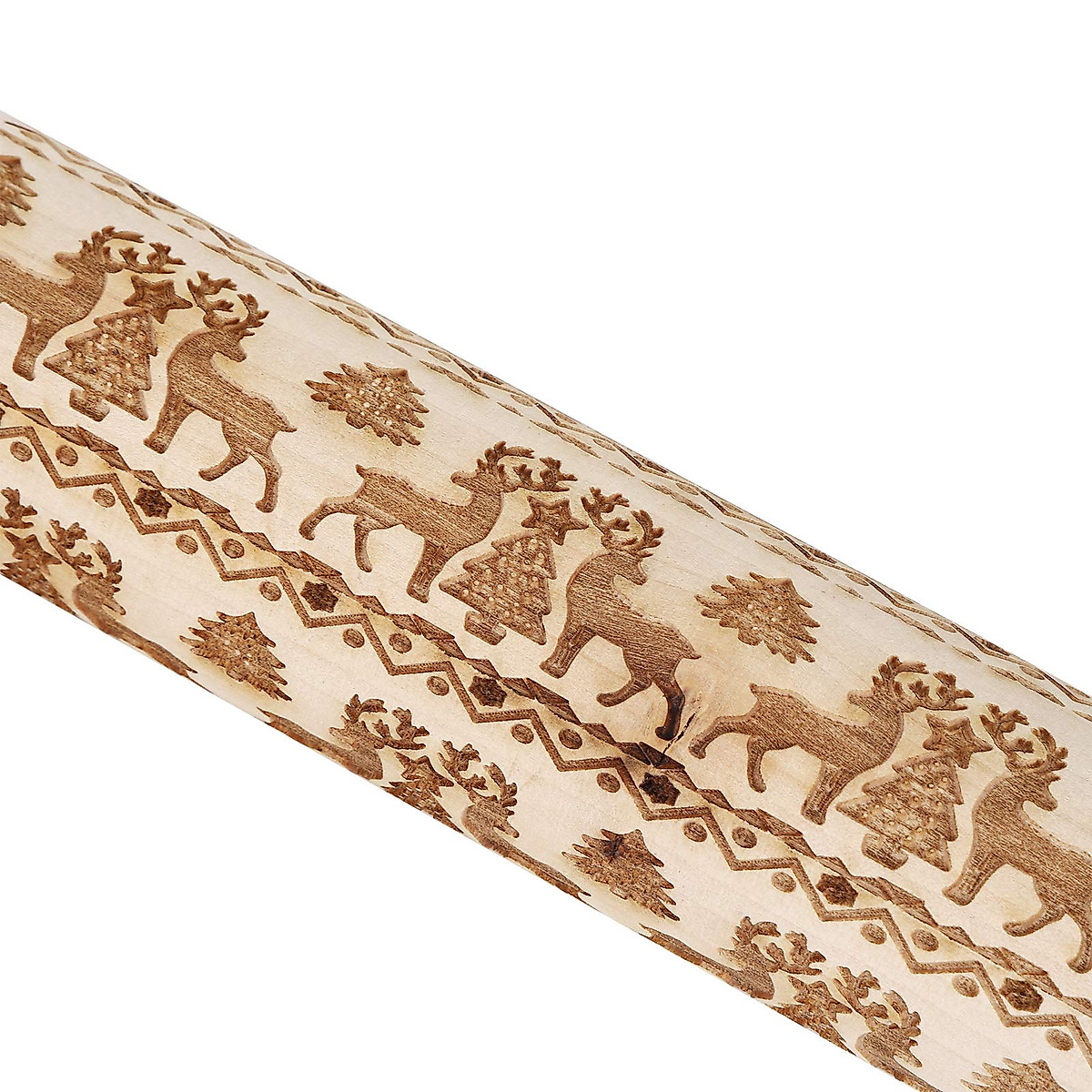 3Pcs Rolling Pin, Embossing Wooden Rolling Pin 3D Engraved Rolling Pin Cute Patterns Dough Roller (English Christmas tree + snowflake + pair of deer)