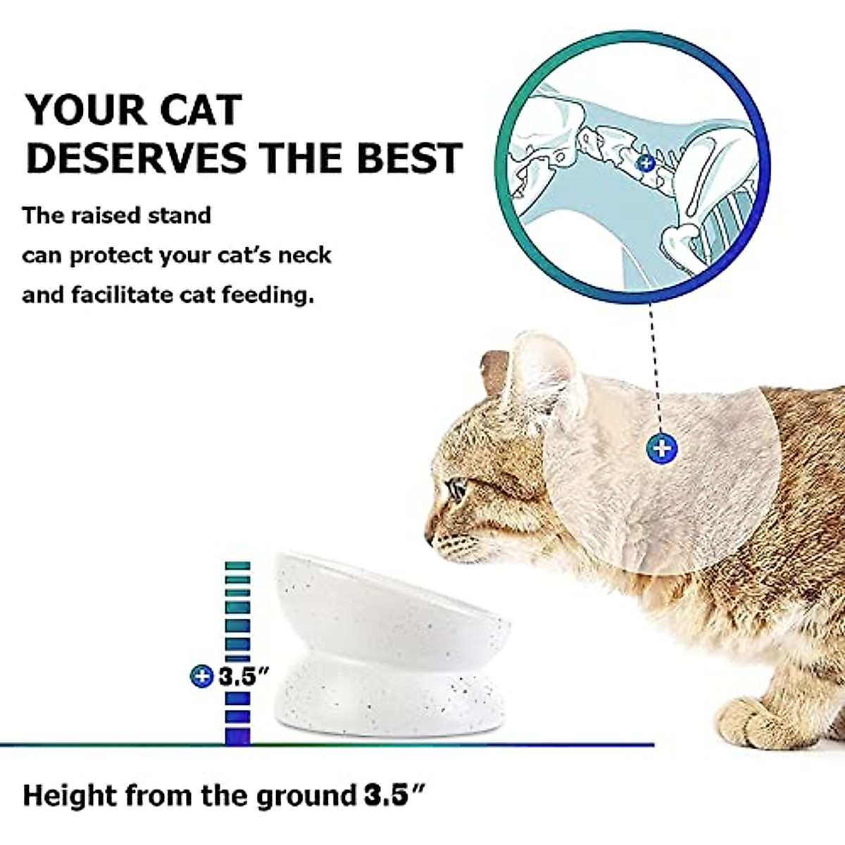 Elevated Cat Bowls Whisker Fatigue,Tilted Raised Cat Food Bowls,Ceramic Cat Bowl Whisker Friendly for Flat Faced Cats and Small Dogs,Anti-Vomiting and Reduce Neck Burden,Dishwasher and Microwave Safe